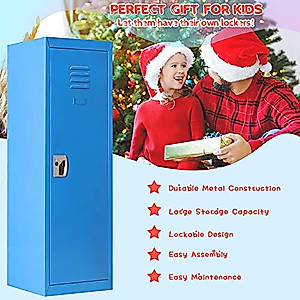 Costzon 48" Kids Locker Cabinet, Daycare Metal Coat Locker w/Hanging Rod & Shelf for Kids Room Bedroom School Classroom, 2-Tier Storage Locker w/ 2 Keys for Toys, Clothes, Sports Gear, Blue