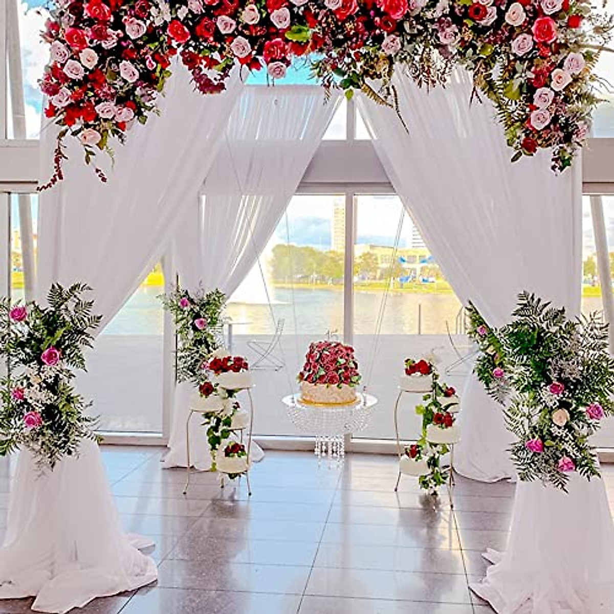 B-COOL White Sheer Backdrop Curtain 10ft by 8ft Chiffon Backdrop Drapes Panels Perfect for Romantic Wedding Decorations