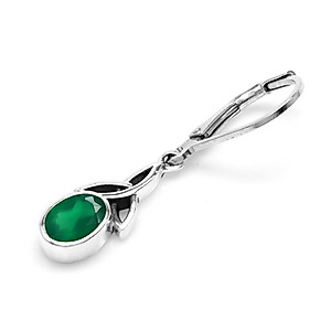 Silvershake 1.44ct. Natural Emerald Green Agate 925 Sterling Silver Triquetra Celtic Knot Leverback Earrings