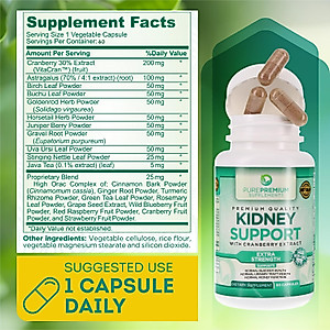 PurePremium Kidney Support Supplement with Cranberry Extract - Kidney Cleanse, Detox & Repair for Men and Women - Support for Normal Urinary Tract Health & Bladder - 2 Months Supply - 60 Capsules