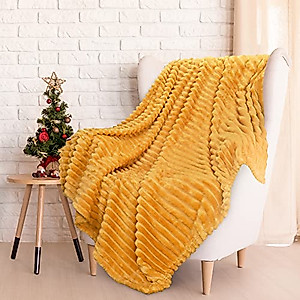 Catalonia Classic Yellow Fleece Throw Blankets for Couch, Plush Fluffy Blanket, Cozy and Soft, Decorative Blanket Throws for All-Seasons, 50''×60''