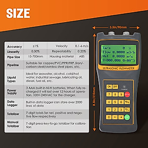 Bonvoisin Handheld Ultrasonic Flow Meter Portable Clamp on Flowmeter with Data Output S1+M2 Sensors for Seawater Alcohol Industrial Sewage DN15-700mm (1/2-28")