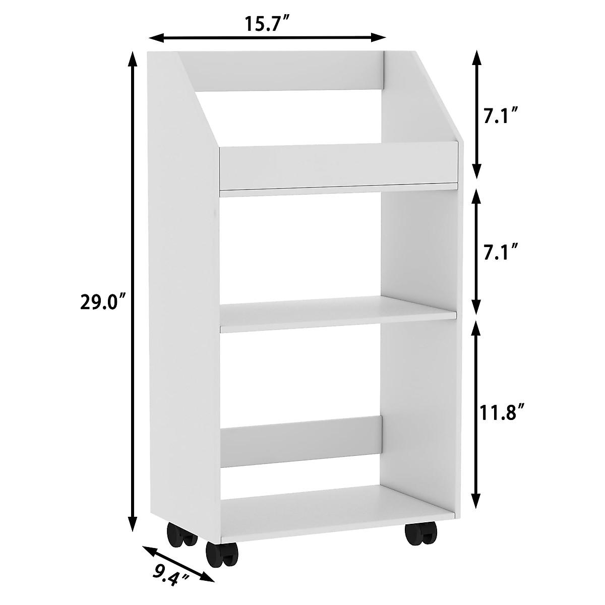 HAYOFAMY 3-Tier Mobile Bookshelf, White Bookcase with Wheels, Rolling File Holder Desk File Book Organizer for Home Office Living Room School
