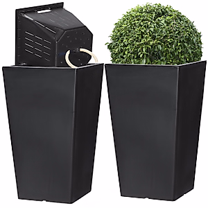 Shineloha 2 Pack Tall Planters + Baskets (Self Watering) (20" H) | Tall Planters for Outdoor & Indoor, Tall Front Porch Planters