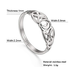 LIKGREAT Celtic Trinity Knot Moon Adjustable Ring Stainless Steel Band for Women (silver tone)