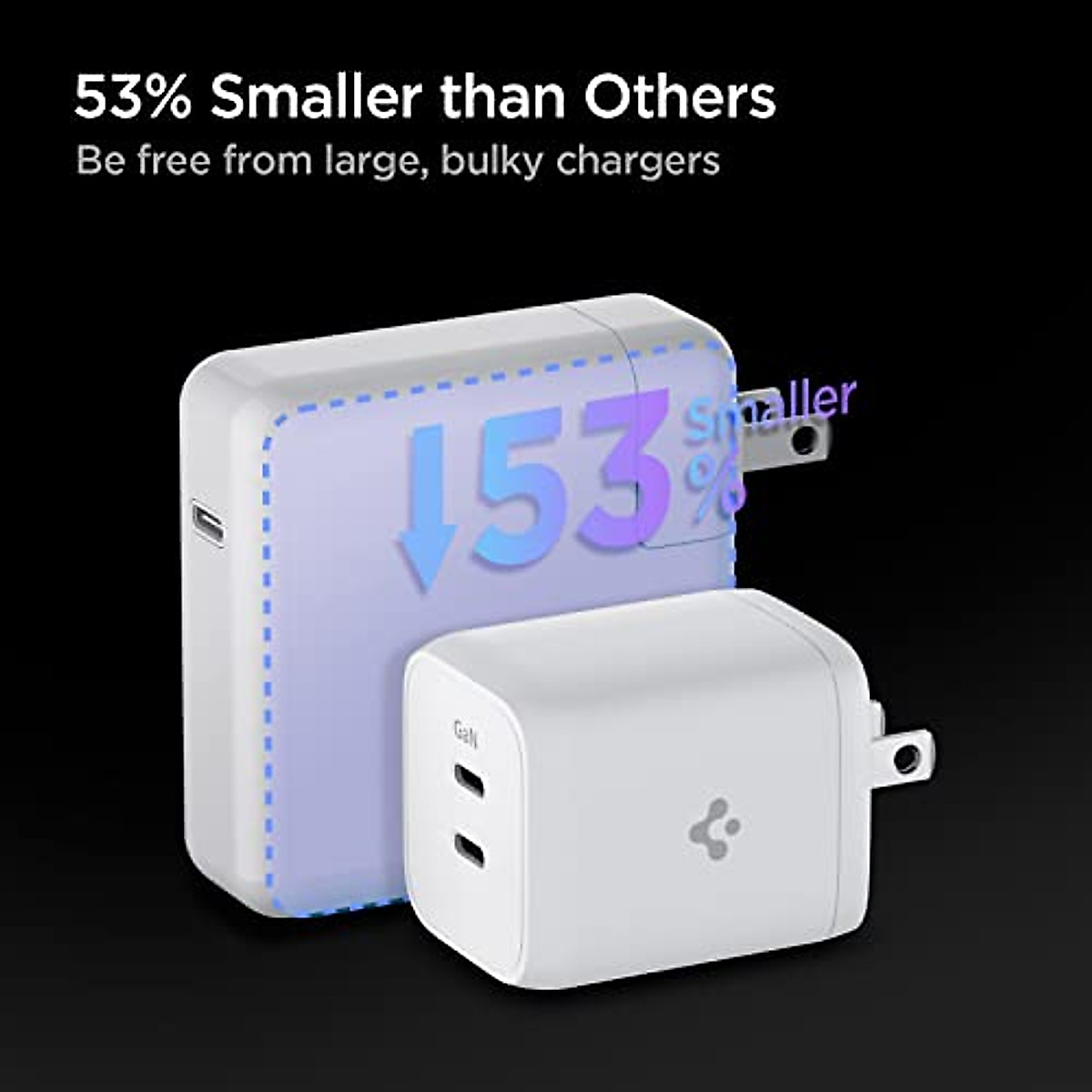 Spigen GaN 652 Total 65W 2 Ports GaN III Tech Dual USB C Wall Charger PD 3.0 Charging Block Adapter Compatible with MacBook Pro iPad iPhoine 14 13 Mini Plus Pro Max Galaxy S23 Ultra Plus S22 S21