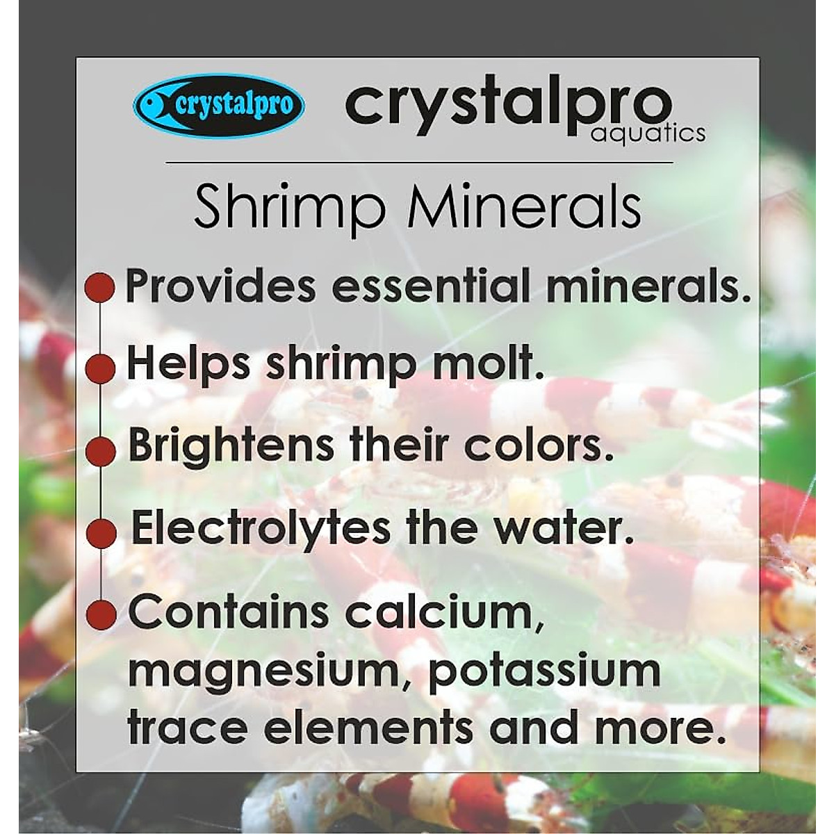 Crystalpro Shrimp Minerals 16.9 Oz-Essential Minerals for Shrimp Tanks and Invertebrates Aquarium Salt for Freshwater Tank (500 ml) Treats 2650 Gallons