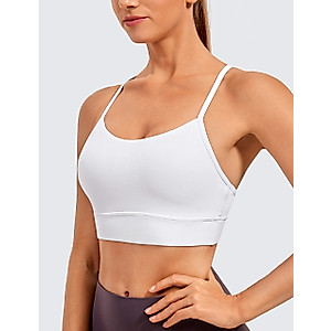 CRZ YOGA Butterluxe Womens Y-Back Racerback Sports Bra - Spaghetti Straps Wireless Scoop Neck Athletic Padded Yoga Tops White Medium