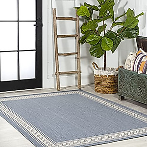 JONATHAN Y SMB207C-3 Lucia Classic Diamond Border Indoor Outdoor Area-Rug, Farmhouse, Traditional, Solid Easy-Cleaning,Bedroom,Kitchen,Backyard,Patio,Non Shedding, Blue/Cream, 3 X 5