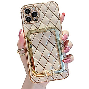 for iPhone 12 Pro Max Cute Case for Women,Luxury Glitter Sparkle Plating TPU Rugged Shockproof Bumper,Bling Soft Rubber Metal Buckle Kickstand Hand Holder Girly Phone Case for iPhone 12 Promax Pink