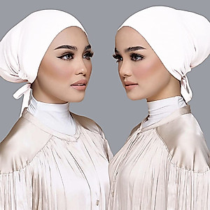 Women's Black Stretch Under Scarf Hijab Cap Solid Color White Hijab Under Caps for Hijabs 2pcs(White+Black)