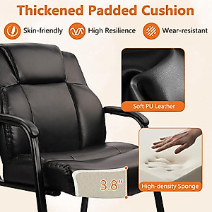 CLATINA Big & Tall 500 lb. Guest Chair, Leather Reception Chairs with Padded Arm Rest for Waiting Room Office Home and Meeting Conference-Black