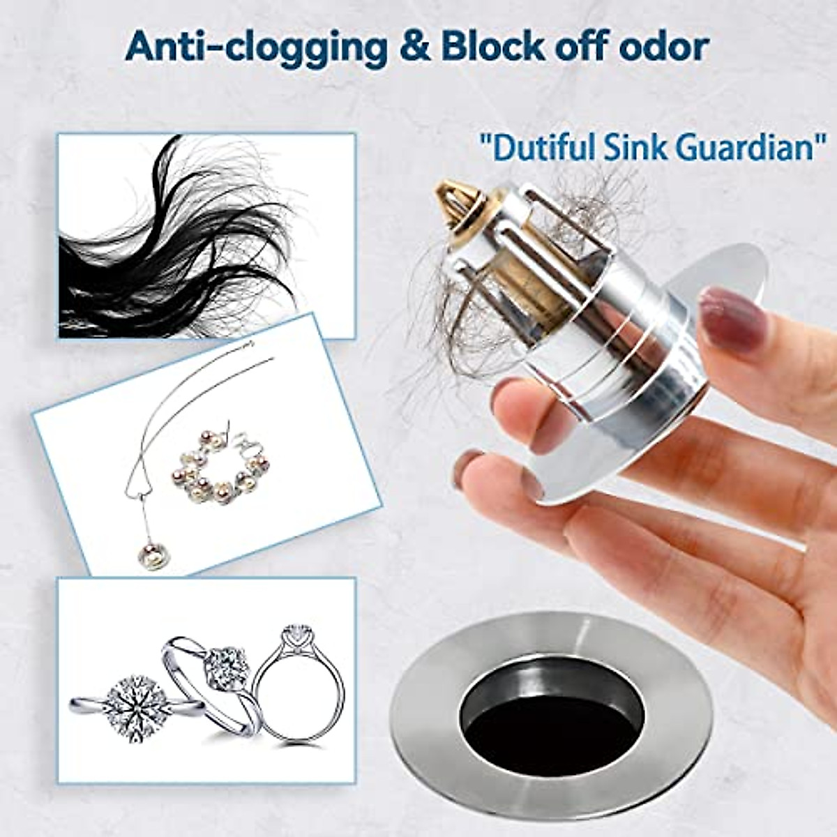 Partreko Universal Bathroom Sink Stopper, Upgraded Anti Clogging Pop Up Sink Drain Strainer Stoppers with Filter, Fits 1.08"—1.5" Drain Holes, Anti-Rust Bronze Drain Stopper with Hair Catcher（Sliver）