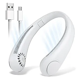 Simple Deluxe Portable Rechargeable Neck Fan, Hands Free Bladeless Headphone Design Personal Fan with 3 Speeds, Features with Flexible Size, 360° Cooling, Ultra Quiet (Color: White) (HIFANXNECKW01)