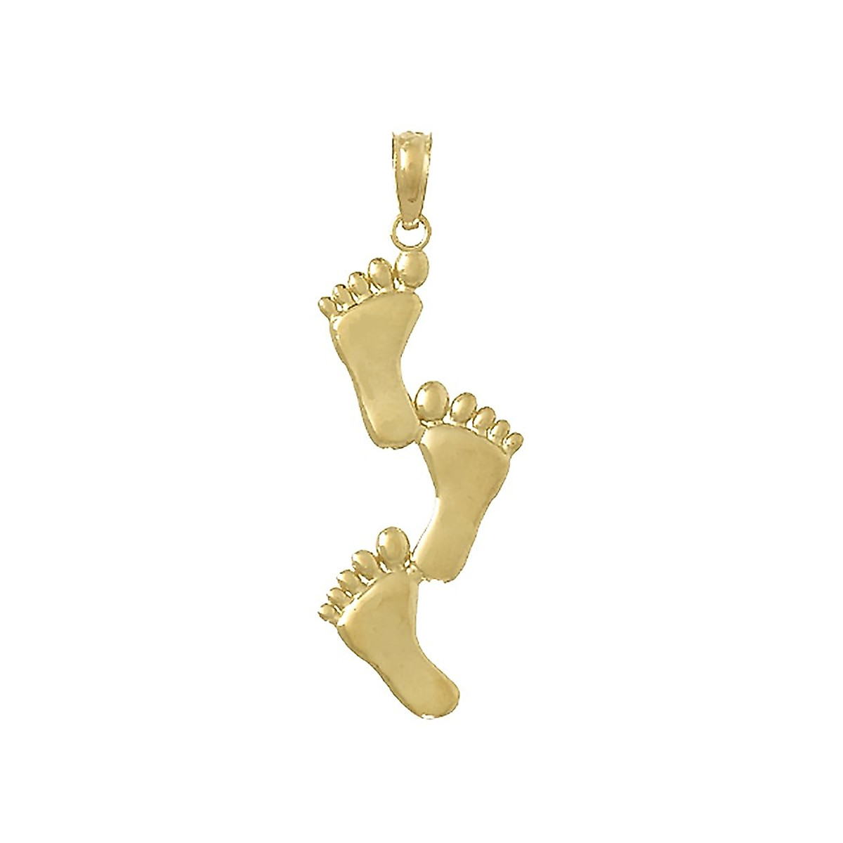 Million Charms 14k Yellow Gold Beach Charm Pendant, Triple Vertical Feet, High Polish