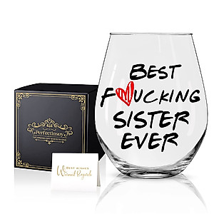 Perfectinsoy Sister Gifts Stemless Wine Glass with Gift Box, Best Sister Ever, Great Wine Glass Gifts for Sister Women Soul Sister BFF Sister in Law, Sister Birthday Gifts for Women
