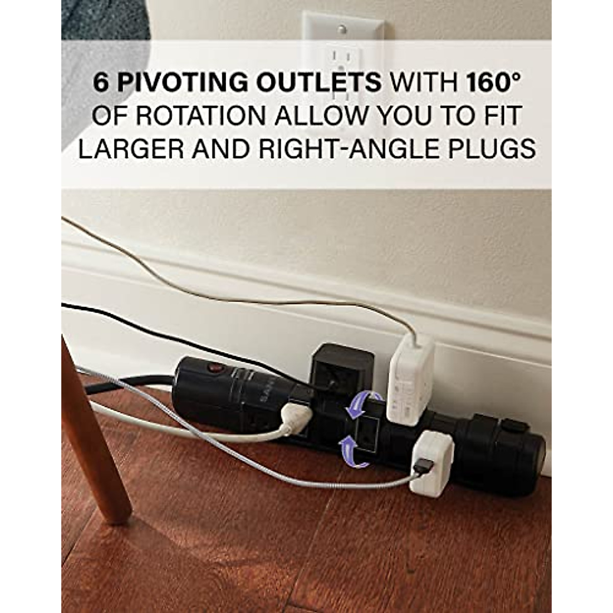 SANUS Surge Protected Power Strip with 6 Rotating and 2 Fixed outlets