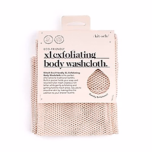 Kitsch XL Exfoliating Body Scrubber - Shower Scrubber for Body with Built in Pocket | Recycled Nylon Exfoliating Washcloth | Body Scrubbers for Use in Shower | Extra Long Bath Scrubber, 1 pc (Blush)