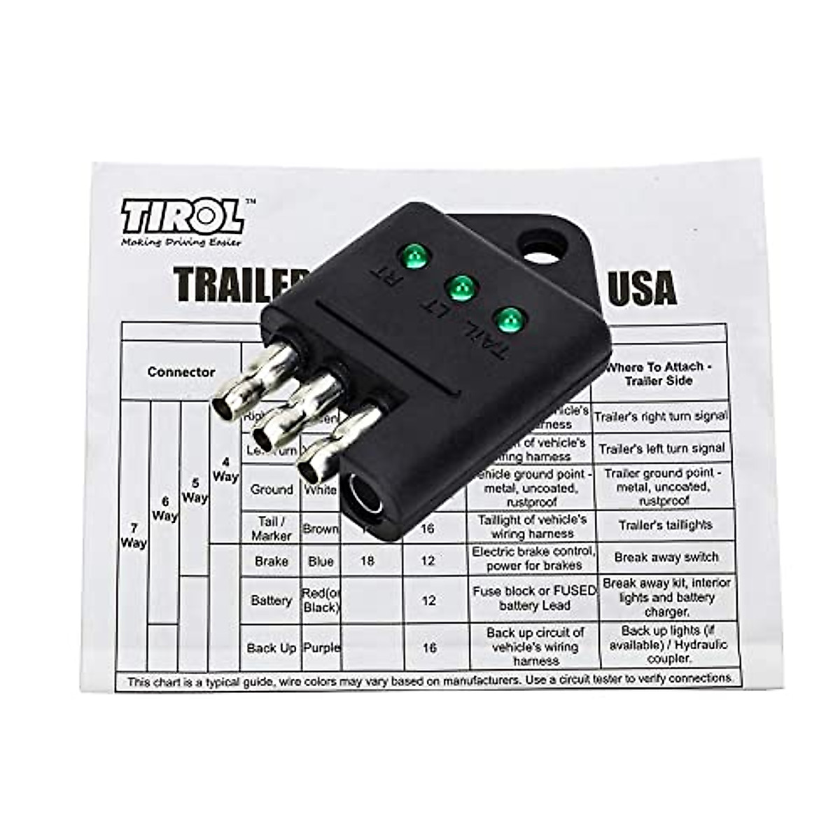 TIROL 4 Pin Trailer Tester Connector Trailer Wiring Tester 4-Pin Straight Trailer Light Wire Circuit Tester Car Accessories