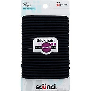 Scunci Effortless Beauty No-damage Black Elastics, Thick Hair 24 ea (Pack of 3)