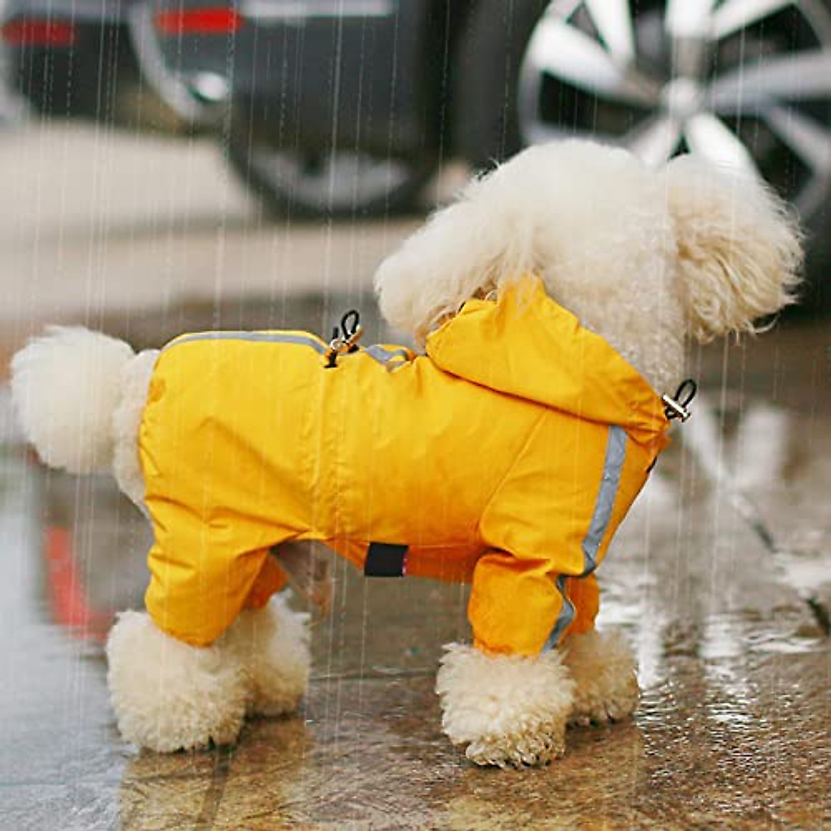ACSUZ Pet Dog Raincoats Reflective Small Large Dogs Cats Rain Coat Waterproof Jumpsuit Jacket Outdoor Hooded Puppy Clothes,Blue,S