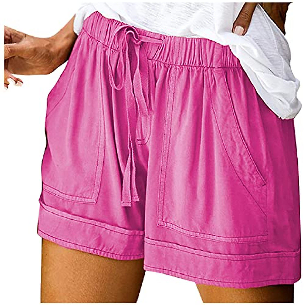 Amikadom @-399 Hot Pink Teen Girl Tie Knot Paperbag Elastic Waist Basic Shorts Oversized Pants Shorts Lounge Summer Fall 2023 Clothing SX M