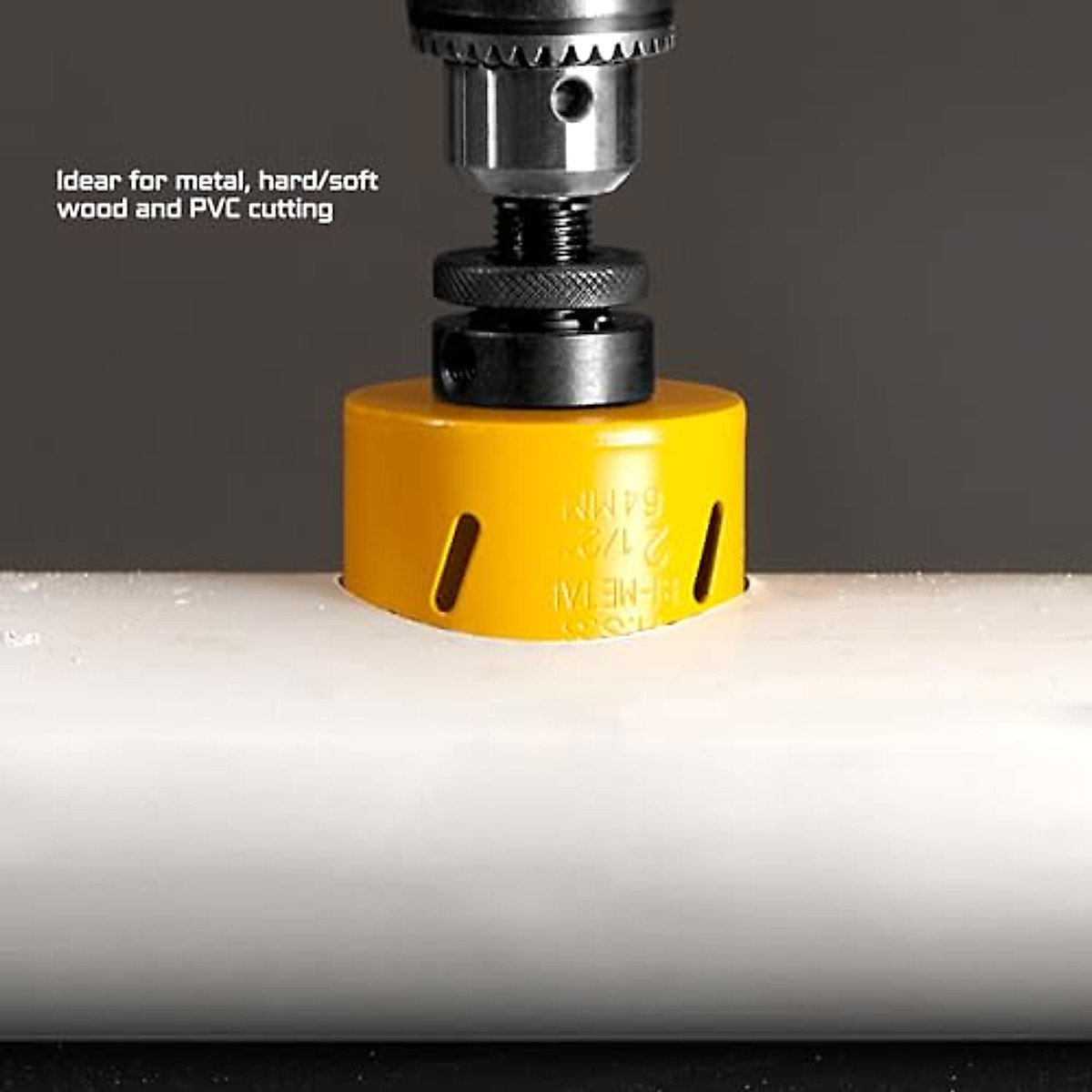 KATA Bi-Metal Hole Saw Kit, 7-Piece Metal Hole Saw Set with 1-1/4" to 2-1/8"(32-38-44-54mm) Hole Drill Cutter with Mandrels, Drill Bit, Hex Key for Metal, Wood, PVC, Plastic