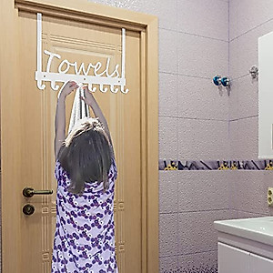 Over The Door Towel Hooks, Towel Rack Wall Mount Towel Holder for Bathroom, Kitchen, Metal Bath Organizer for Door Robe Hooks(White)