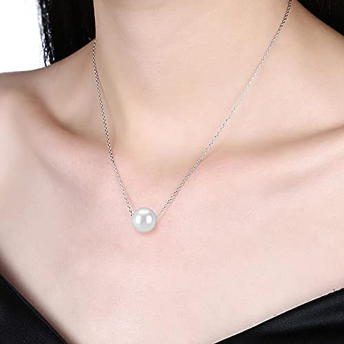 Pearl Pendant Necklace, Single pearl necklace for women adjustable length S925 sterling silver simple Handmade pearl Chain necklace as everyday jewlery Birthday Gift for women girls friends Mom