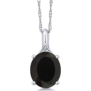 Gem Stone King 14K White Gold Oval Gemstone Birthstone and White Diamond Necklace | Oval 12X10MM | White Gold Pendant Necklace For Women | with 18 Inch Chain