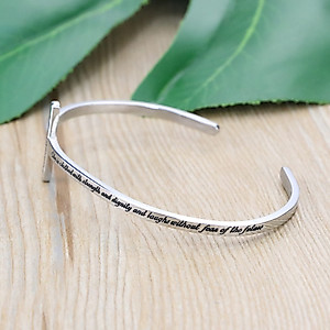 Memgift Inspirational Cross jewelry Bible Verse Bracelet Stainless Steel Cuff Bangle Christian Jewellery Gifts for Women