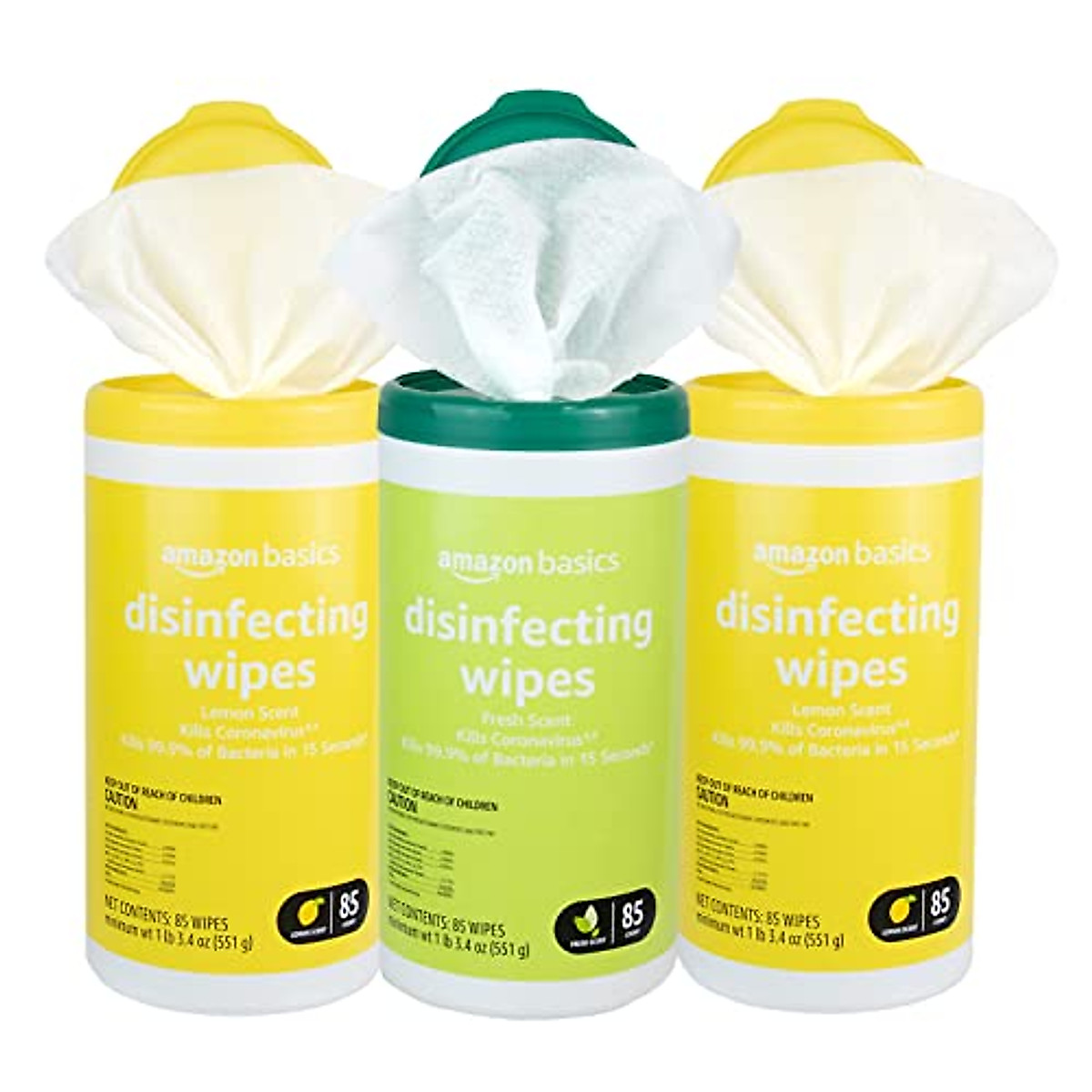 Amazon Basics Disinfecting Wipes, Lemon Scent & Fresh Scent, Sanitizes/Cleans/Disinfects/Deodorizes, 85 Count: Pack of 3 (Previously Solimo)