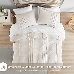 Comfort Spaces Cream King Size Duvet Cover Set - 3 Pieces Pintuck Pleated Duvet Cover King, All Season Lightweight, Extra Softness Pre-Washed Microfiber King Bedding Cover Shams, King/Cal King