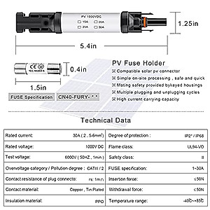 Pvfarosh 20A Solar Fuse Holder Connector IP68 Waterproof 1000V in-line Fuse Holder 20A Male and Female Connector Waterproof in-Line Fuse Holder (Contains 4 fuses + 2 Solar Fuse Holders)… (20A)