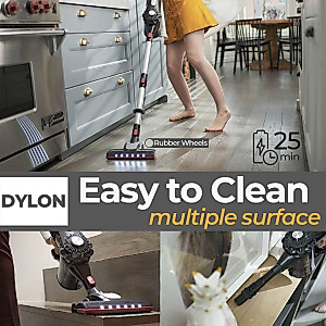 Roomie Tec Dylon Cordless Stick Vacuum Cleaner, Self-Standing, Up to 25min, Advanced Filtration System