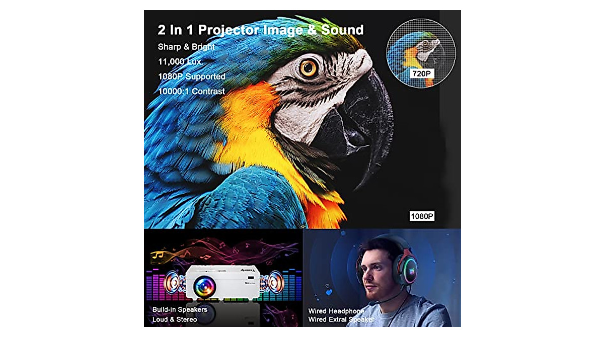 Ysametp Mini Projector 1080P Full HD, Bright 180” Screen, Portable Home ...