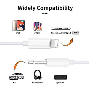 Aux Cord for iPhone,esbeecables 2Pack Lightning to 3.5mm Aux Cable for Car Compatible with iPhone 14 13 12 11 XS XR X 8 7 iPad for Car Home Stereo, Speaker, Headphone, Support All iOS - 3.3ft (White)