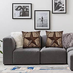 RURALS Set of 2 Western Country Barn Wood Star Decorative Pillow Covers 18x18 Inch Cozy Soft Throw Pillowcase Square Couch Cushion Cover for Home Decor Sofa Living Room Bed Car