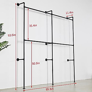 EDCB 94in Wall Mounted Industrial Pipe Clothing Rack, Heavy Duty Closet Clothes Rod, Multi-Purpose Hanging Rod for Closet StorageClothes Rack, Black