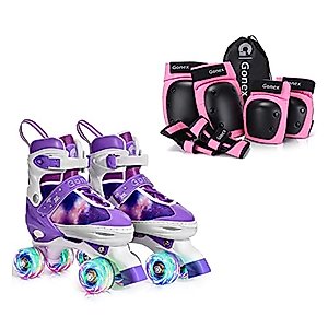 Gonex Roller Skate for Kids L Size with 6 in 1 Protective Gear for Youth/Adult Pink - M Size