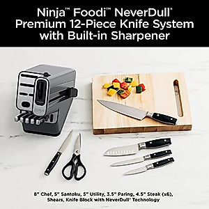 Ninja K32012 Foodi NeverDull Premium Knife System, 12 Piece Knife Block Set with Built-in Sharpener, German Stainless Steel Knives, Black