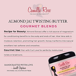 Camille Rose Almond Jai Twisting Hair Styling Butter, with Aloe and Honey, to Soften Smooth and Moisturize, for All Hair Types, 8 oz