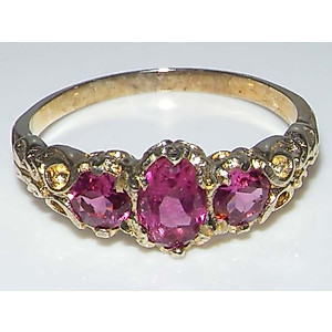 LetsBuyGold 10k Yellow Gold Natural Pink Tourmaline Womens Trilogy Ring - Size 5.75