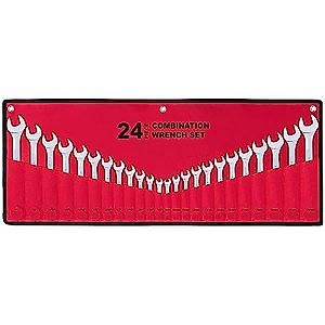 24-Piece All-Purpose Master Combination Wrench Set with Roll-up Pouch | SAE 1/4” to 1”, Metric 8mm to 24mm | Perfect for General Household, Garage, College Dormitory, Car Emergency, Boat and Much More