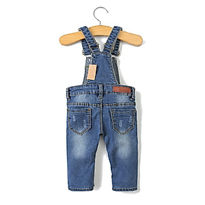 KIDSCOOL SPACE Baby Boy Girl Jean Overalls,Toddler Slim Cute Denim Dungaree,Blue,12-18 Months