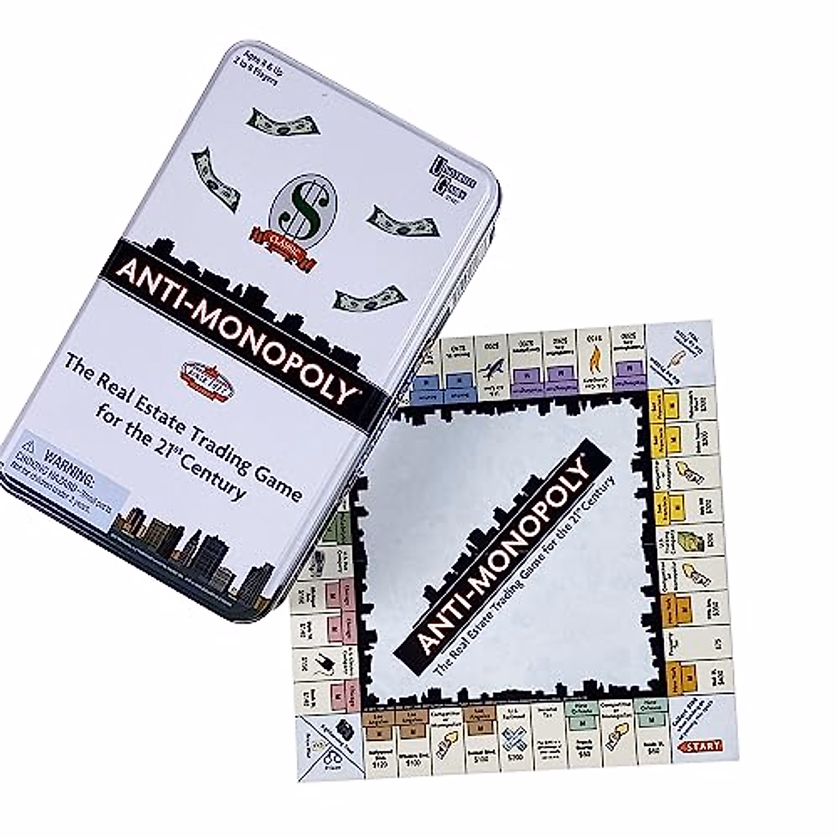 Anti-Monopoly Game Tin Travel by University Games |The Real Estate Trading Game for the 21st Century | Fun, Challenging Game in Travel Tin | For Ages 8 Years and Up