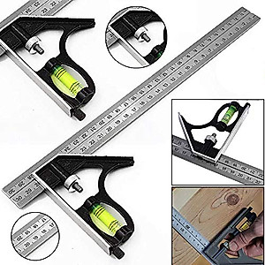 Dtacke 300mm/12 Precise Stainless Steel Adjustable Sliding Combination Square Set Right Angle Ruler Adjustable Leveled Square Head Right Angle Ruler