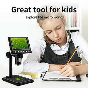 XClifes 4.3'' Digital USB Microscope, 1080p HD Microscope, 1000X Camera Sensor, Wired Remote Control, 8 LED Light, Adult Electronic Microscope, Compatible with Windows/Mac OS