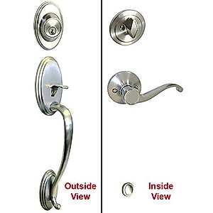 Satin Nickel Front Door Single Cylinder Deadbolts (keyed on The Outside and a Thumb Turn on The Inside) Handleset Handle Set with 835DC Lever (Front Door Handleset)