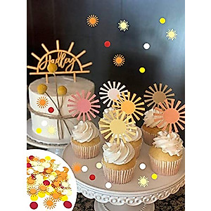 200 Pieces First Trip Around The Sun Birthday Decorations Boho Sun Confentti Muted Little Sunshine Confetti Papercraft Embellishments for Groovy Party Baby shower First Birthday Table Decors